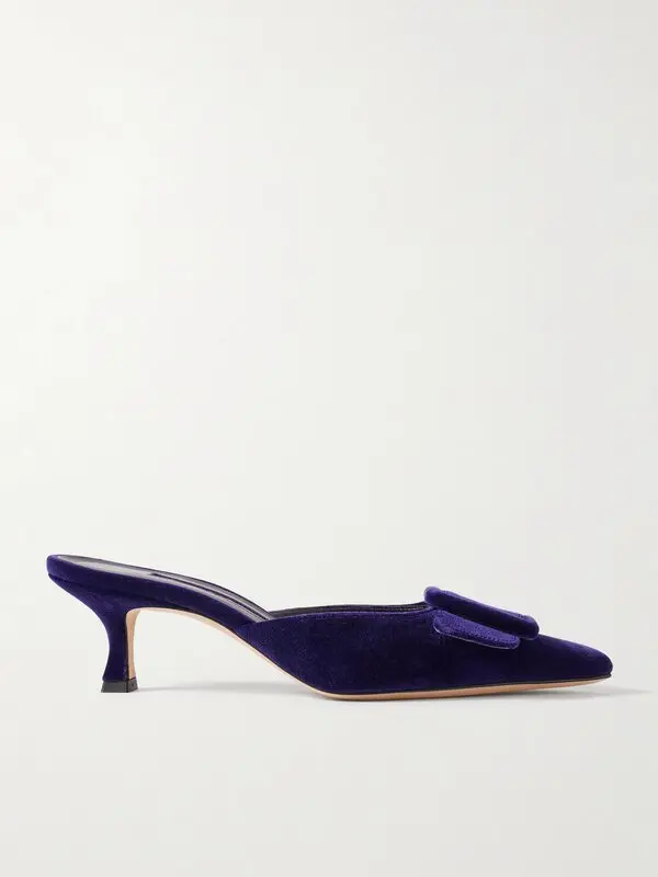 Manolo Blahnik Maysale 50 Buckled Velvet Mules - Purple
