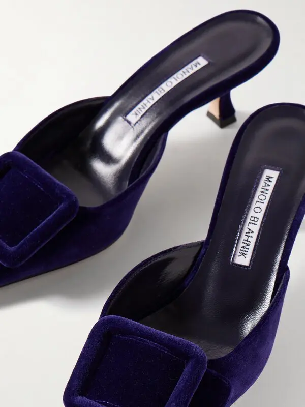 Manolo Blahnik Maysale 50 Buckled Velvet Mules - Purple
