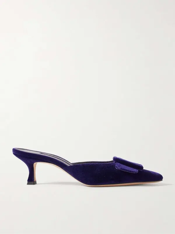 Manolo Blahnik Maysale 50 Buckled Velvet Mules - Purple