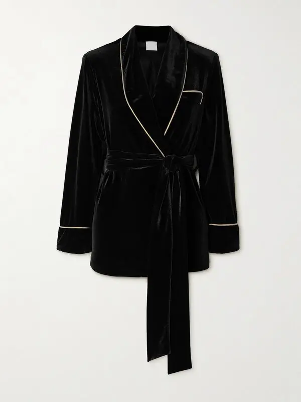 Loretta Caponi Nora Satin-trimmed Velvet Robe - Black