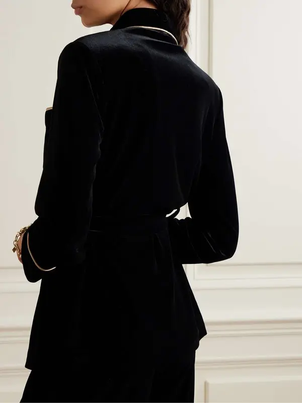 Loretta Caponi Nora Satin-trimmed Velvet Robe