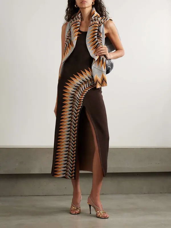 Rabanne Metallic Jacquard-Knit Maxi Dress In Brown - 50% Off | Editorialist