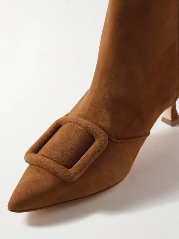 Manolo Blahnik Baylow 50 Buckled Suede Ankle Boots - Brown