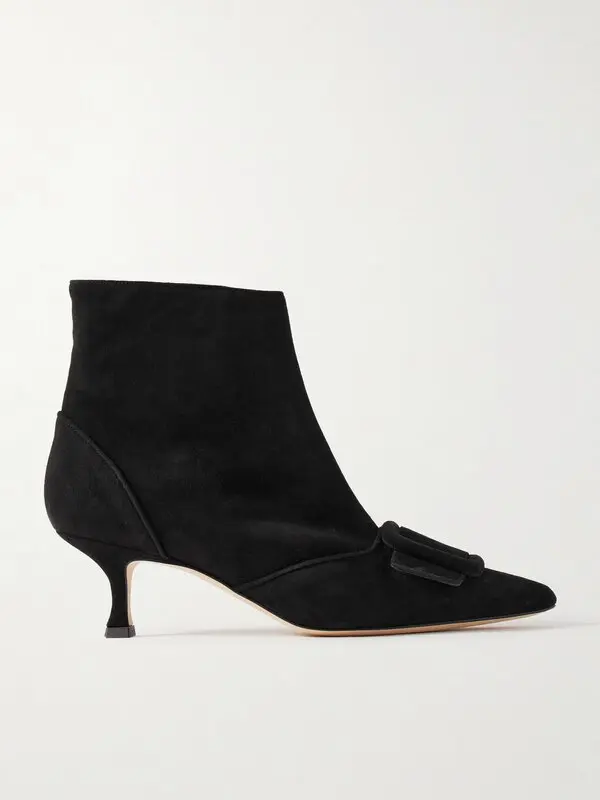 Manolo Blahnik Baylow 50 Buckled Suede Ankle Boots - Black