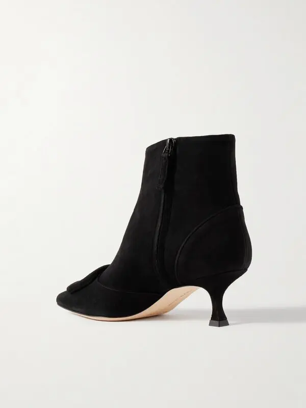 Manolo Blahnik Baylow 50 Buckled Suede Ankle Boots - Black