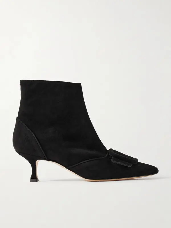 Manolo Blahnik Baylow 50 Buckled Suede Ankle Boots - Black