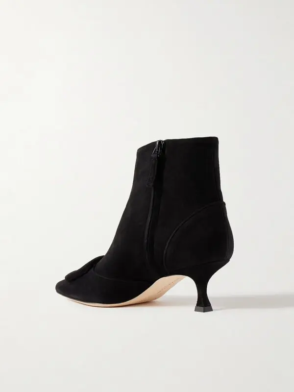 Manolo Blahnik Baylow 50 Buckled Suede Ankle Boots - Black