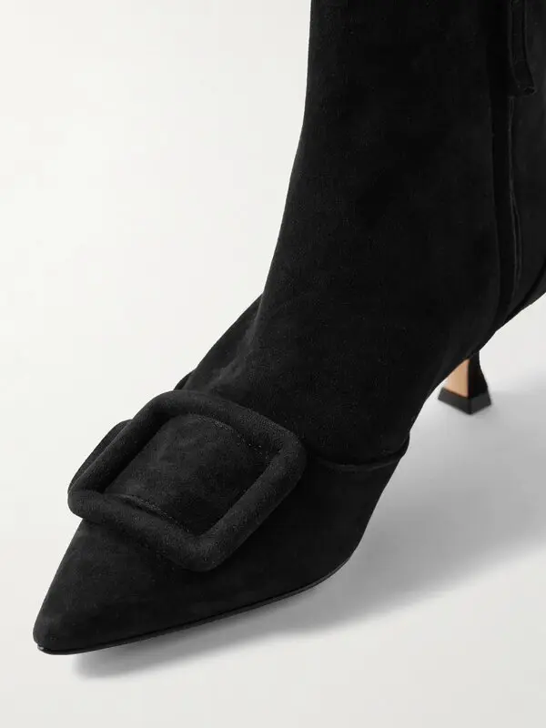 Manolo Blahnik Baylow 50 Buckled Suede Ankle Boots - Black