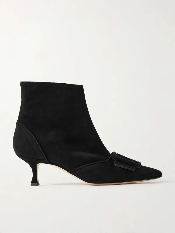 Manolo Blahnik Baylow 50 Buckled Suede Ankle Boots - Black