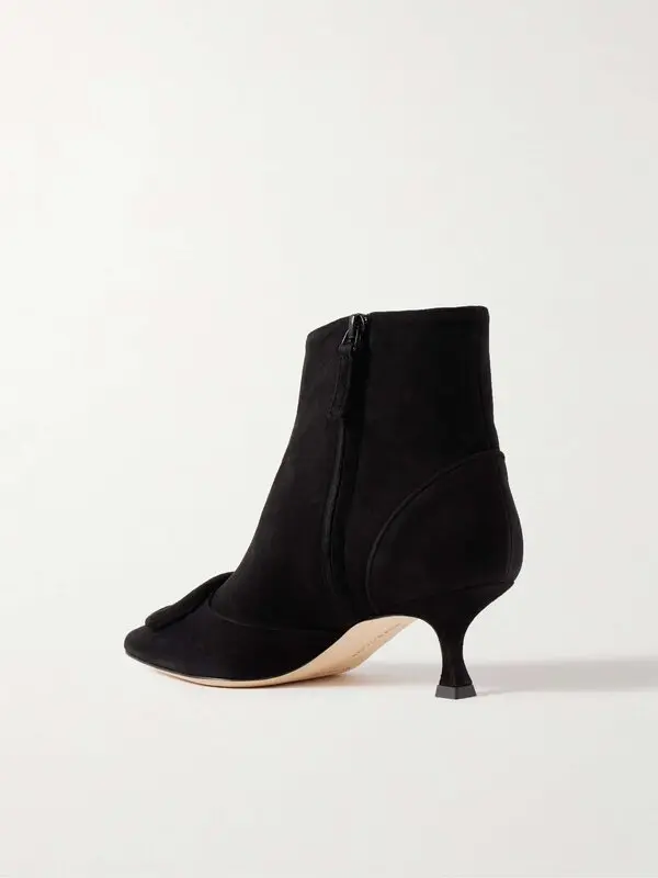 Manolo Blahnik Baylow 50 Buckled Suede Ankle Boots - Black