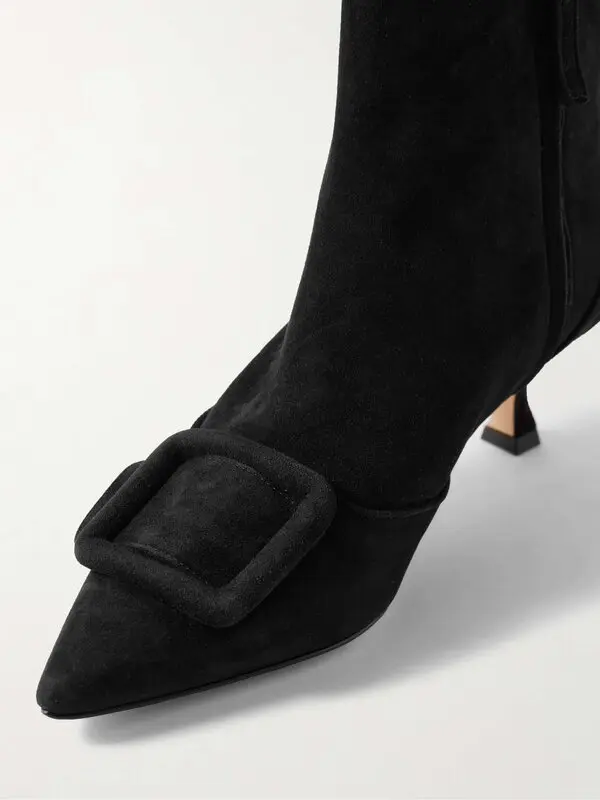 Manolo Blahnik Baylow 50 Buckled Suede Ankle Boots - Black