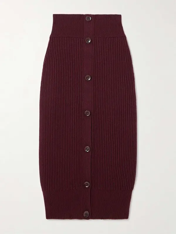 Erdem Embellished Ribbed Wool And Cashmere-blend Midi Skirt