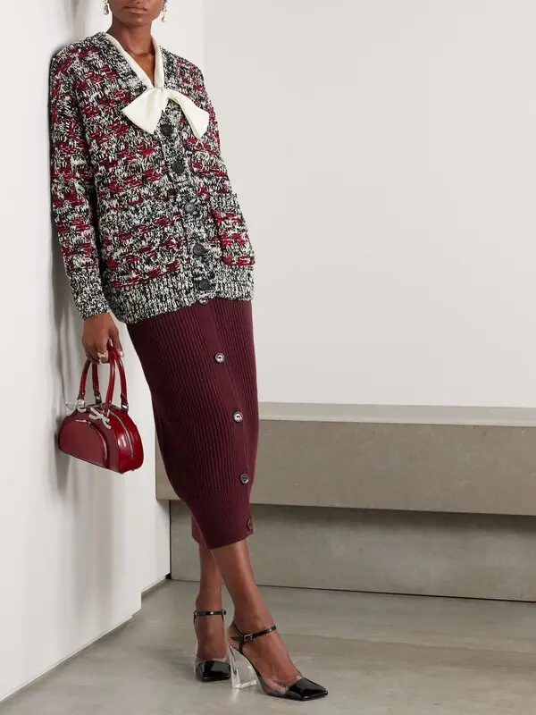 Erdem Embellished Ribbed Wool And Cashmere-blend Midi Skirt