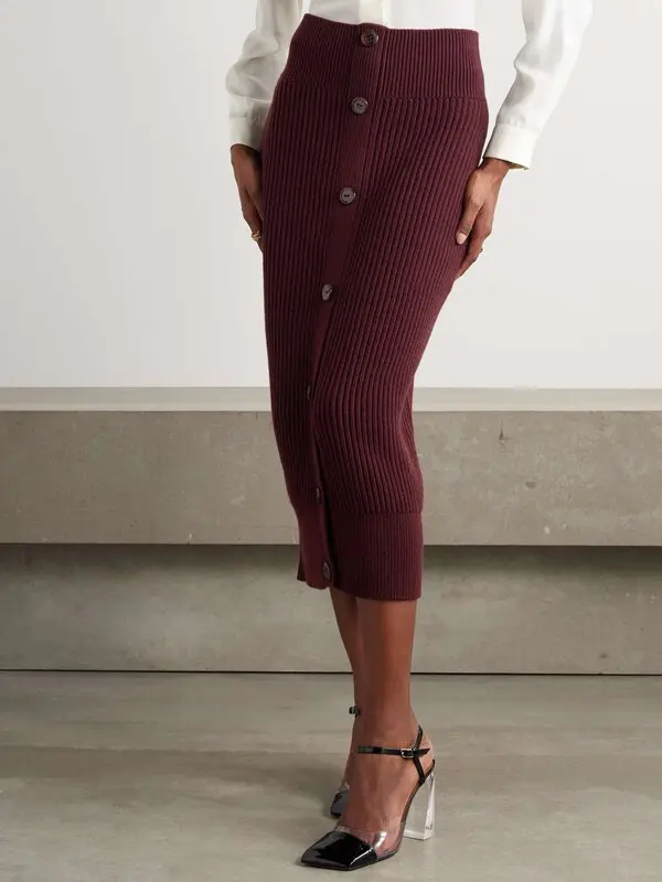 Erdem Embellished Ribbed Wool And Cashmere-blend Midi Skirt