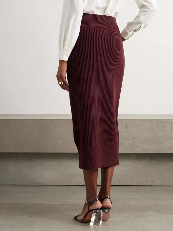 Erdem Embellished Ribbed Wool And Cashmere-blend Midi Skirt