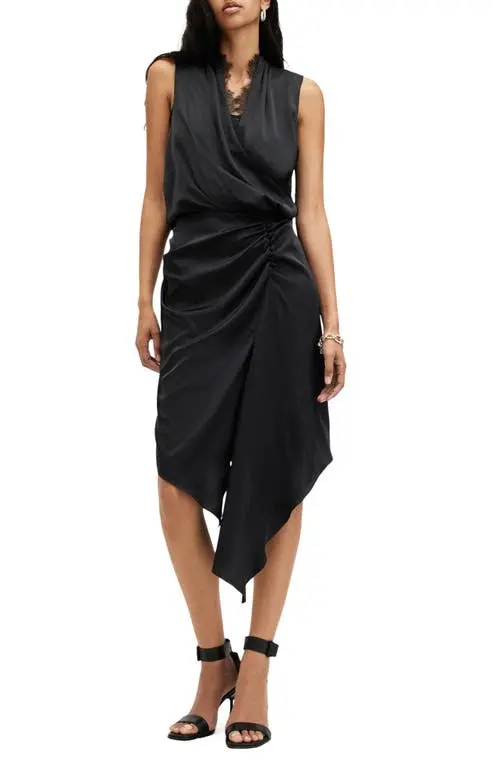 Allsaints Abi Lace Trim Asymmetric Dress - Black