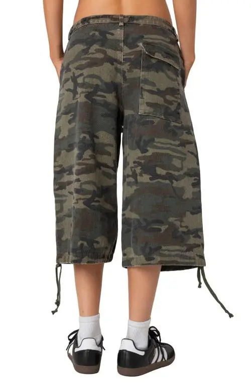 EDIKTED Camo Low Rise Cargo Bermuda Shorts - Olive