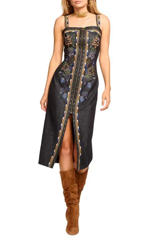 Ramy Brook Bailey Embroidered Stud Detail Denim Dress - Dark Indigo |  Editorialist