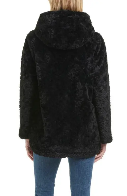 Sanctuary Textured Faux Fur Hooded Jacket - Black