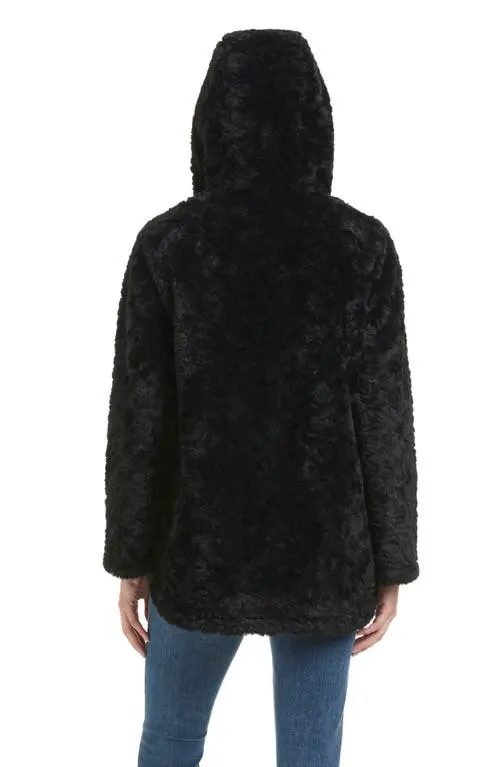 Sanctuary Textured Faux Fur Hooded Jacket - Black