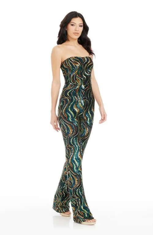 Dress The Population Andy Sequin Jumpsuit - Teal Multi