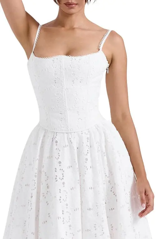 House Of Cb Lorina Broderie Anglaise Lace-up Corset - Cloud Dancer
