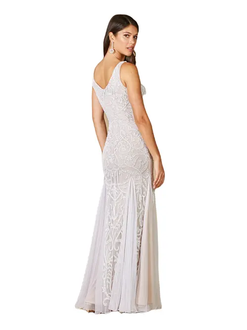 LARA NEW YORK Greta Beaded V-neck Wedding Dress - Nudeivory