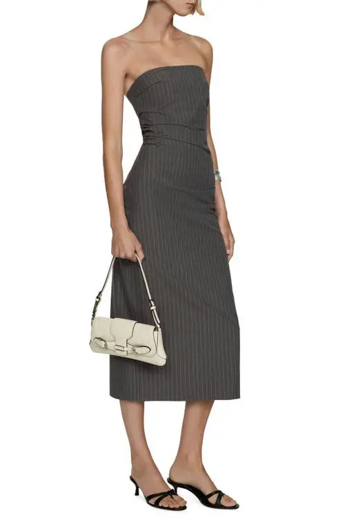 Mango Pinstripe Strapless Midi Dress - Open Grey