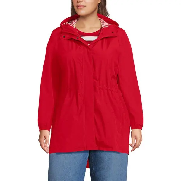 LANDS' END Squall Packable Waterproof Raincoat - Compass Red/cherries