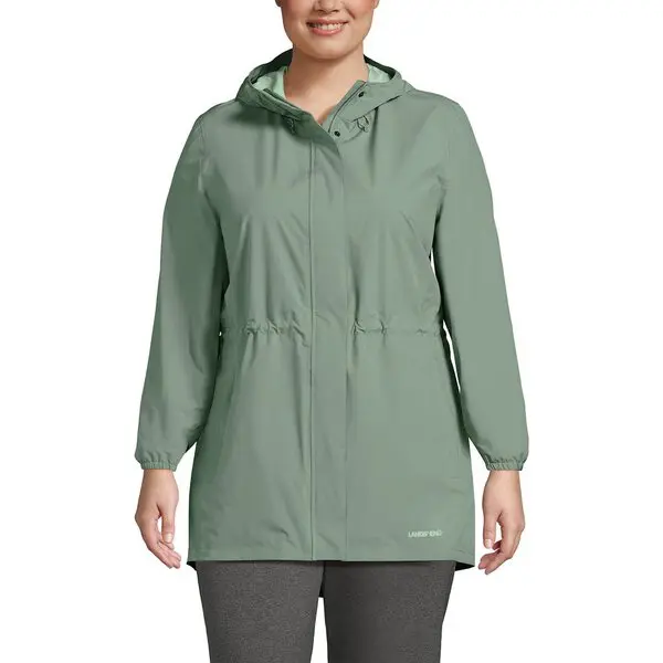 LANDS' END Squall Packable Waterproof Raincoat - Lily Pad Green
