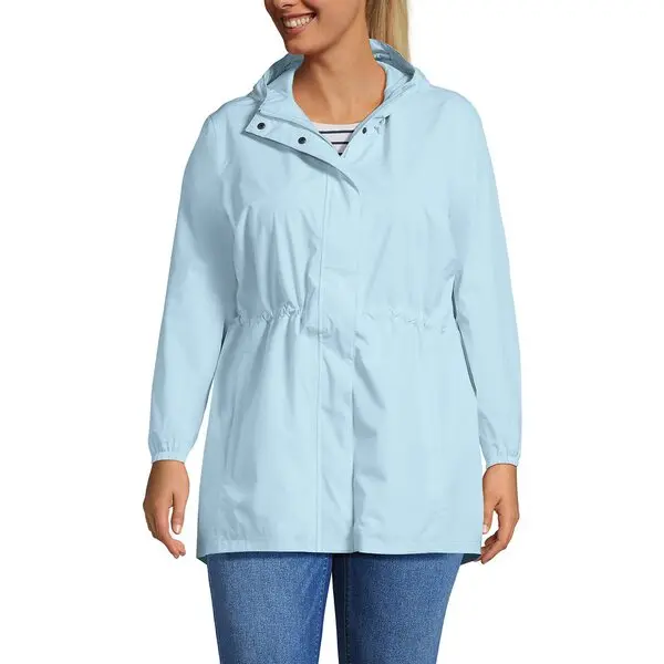 LANDS' END Squall Packable Waterproof Raincoat - Subtle Blue