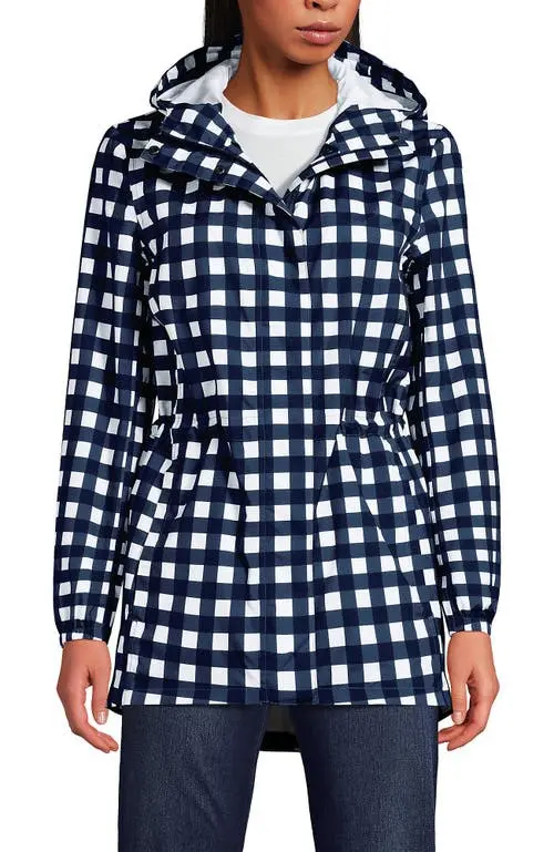 LANDS' END Squall Packable Waterproof Raincoat - Deep Sea Gingham