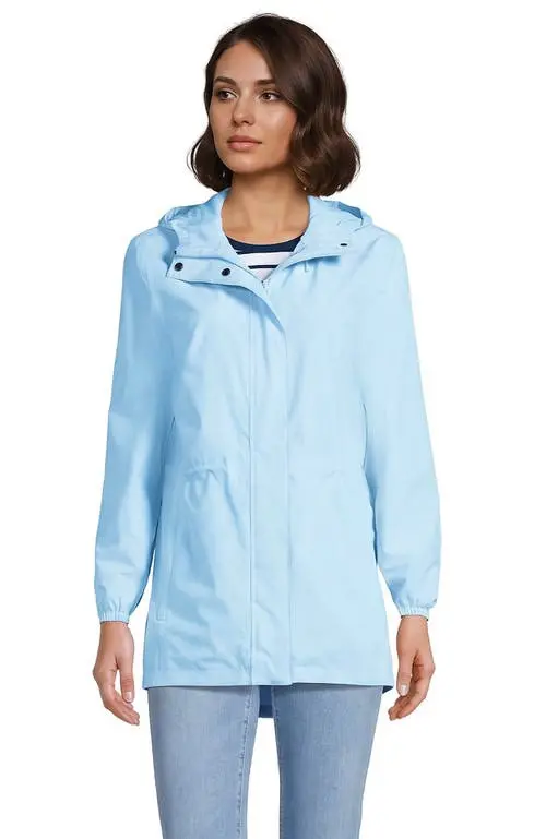 LANDS' END Squall Packable Waterproof Raincoat - Subtle Blue