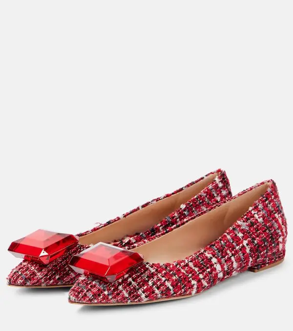GIANVITO ROSSI Embellished Bouclé Ballet Flats