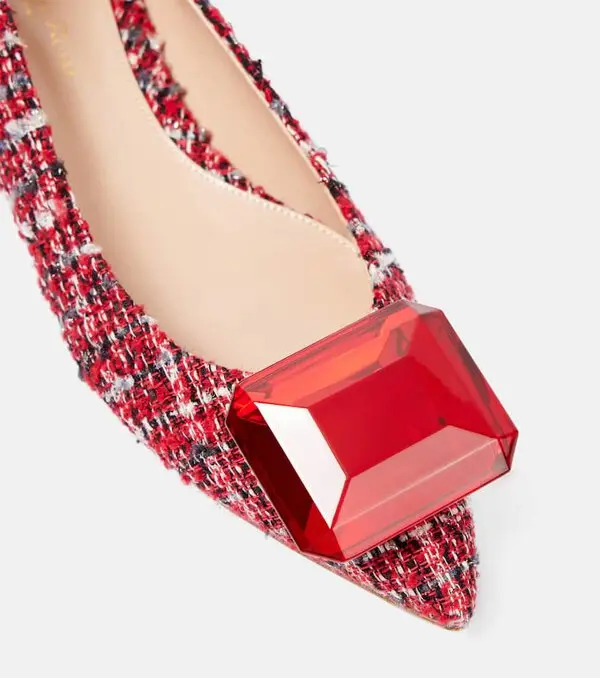 GIANVITO ROSSI Embellished Bouclé Ballet Flats