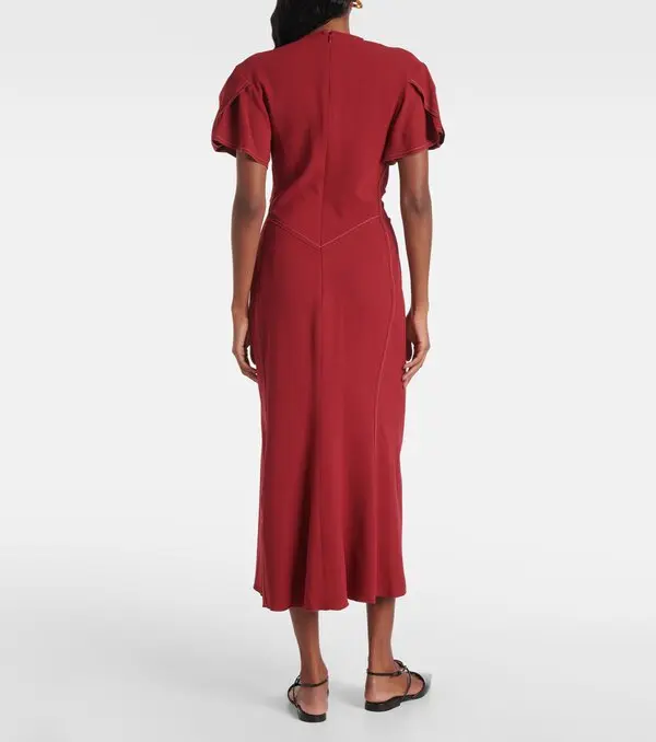 Victoria Beckham Gathered Wool-blend Midi Dress - Red