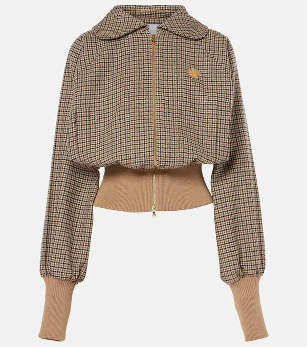 PATOU Houndstooth Wool-blend Flannel Bomber Jacket