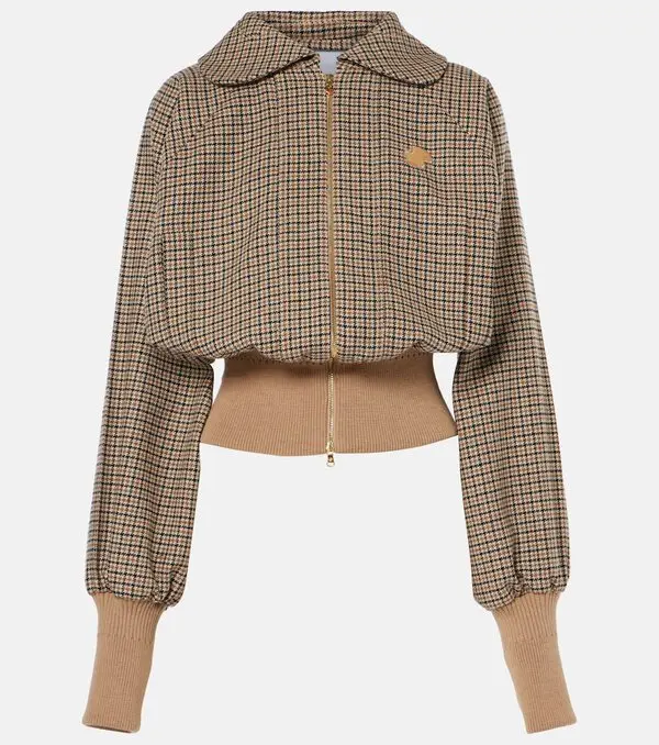 PATOU Houndstooth Wool-blend Flannel Bomber Jacket