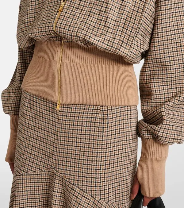 PATOU Houndstooth Wool-blend Flannel Bomber Jacket