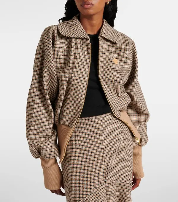 PATOU Houndstooth Wool-blend Flannel Bomber Jacket