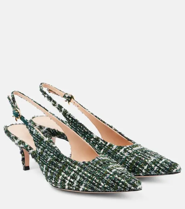 GIANVITO ROSSI 55 Bouclé Slingback Pumps - Green