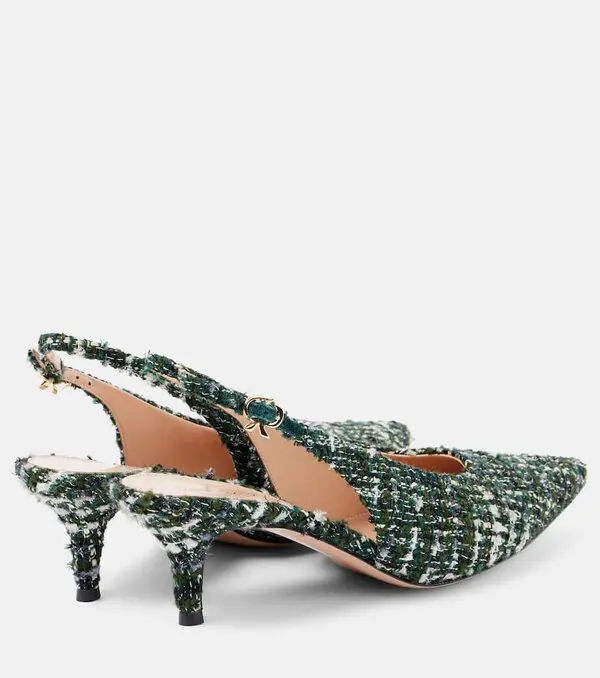 GIANVITO ROSSI 55 Bouclé Slingback Pumps - Green
