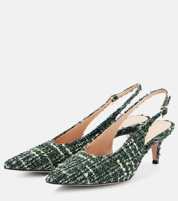 GIANVITO ROSSI 55 Bouclé Slingback Pumps - Green