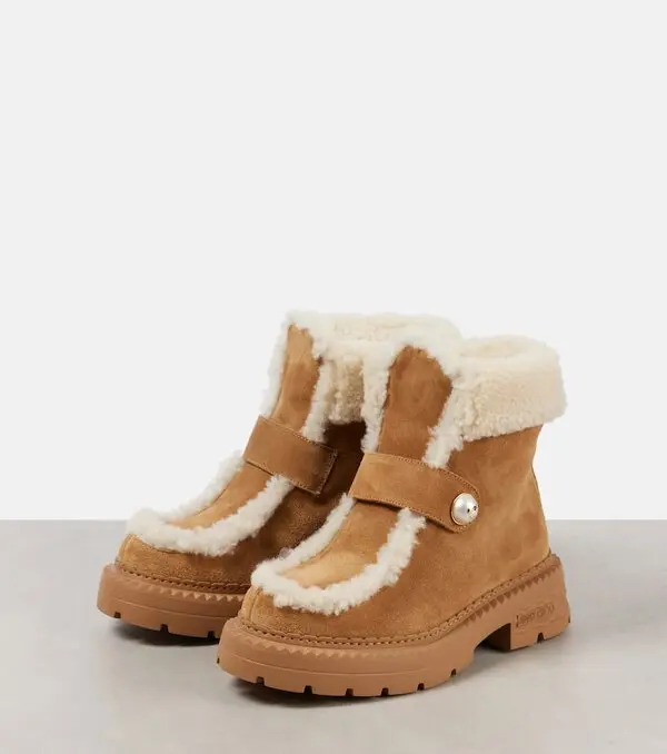 JIMMY CHOO Shea Shearling-lined Ankle Boots - Brown