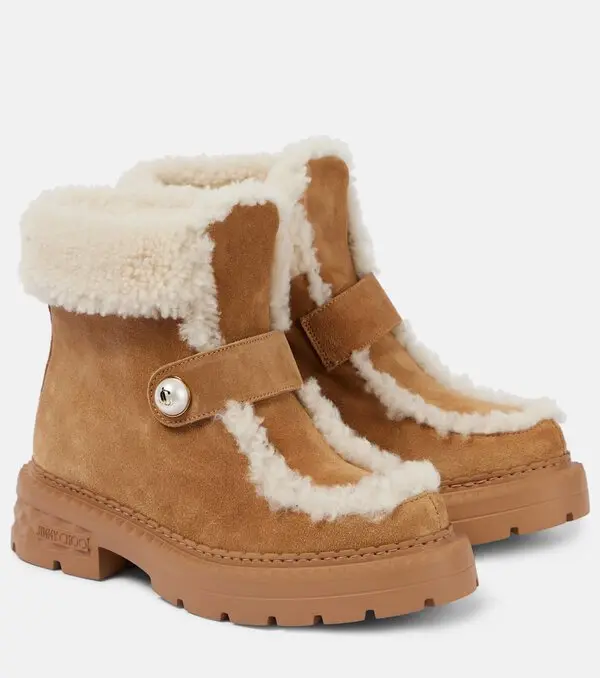 JIMMY CHOO Shea Shearling-lined Ankle Boots - Brown