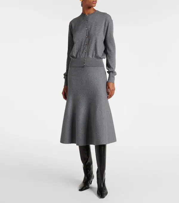 Khaite Odil Knitted Midi Skirt - Grey