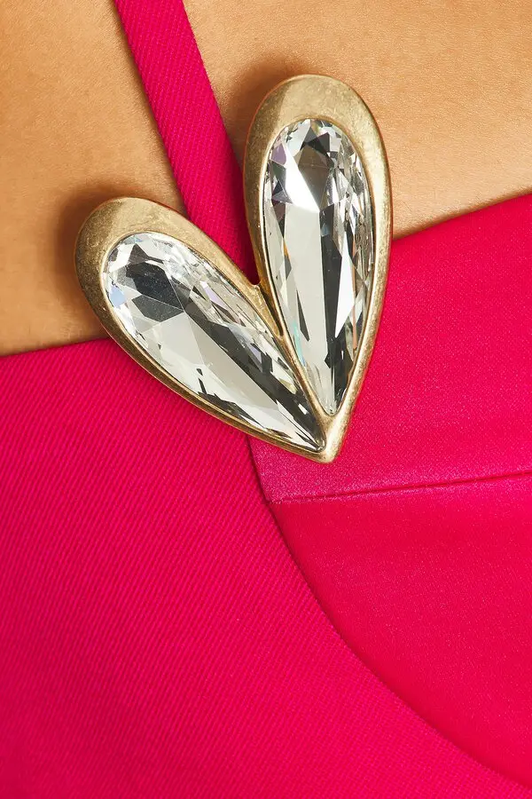 AREA Crystal Heart Mini Dress - Raspberry