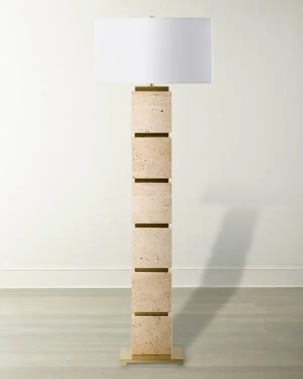 SURYA Ponta 60" Floor Lamp With Linen Shade - Mdbrwn