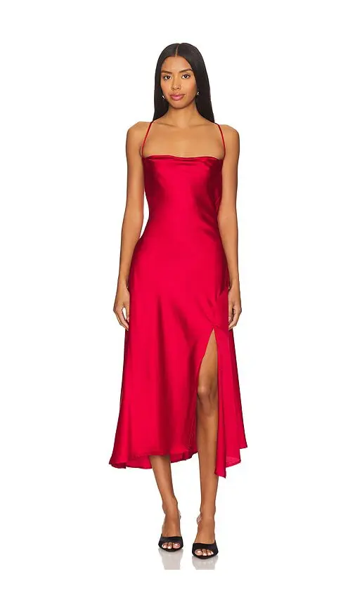 Astr The Label Gaia Cowl Neck Satin Dress Red 10% Off