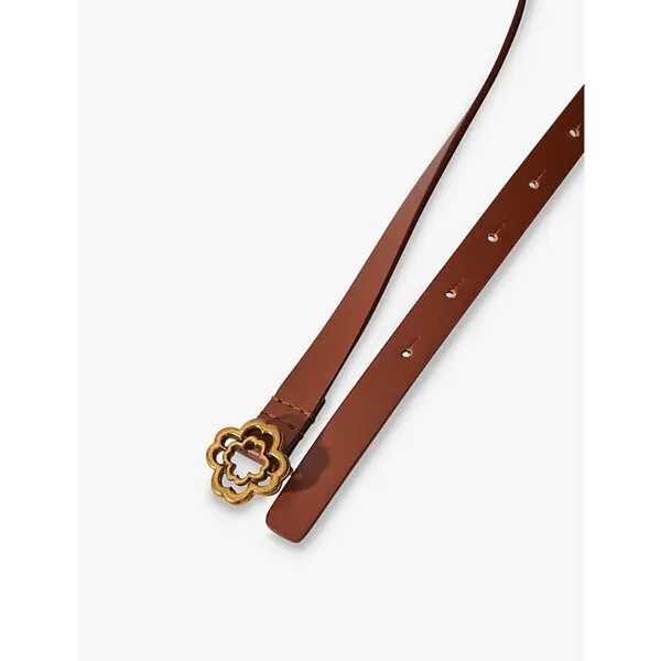 Maje Logo Buckle Leather Belt - Bruns